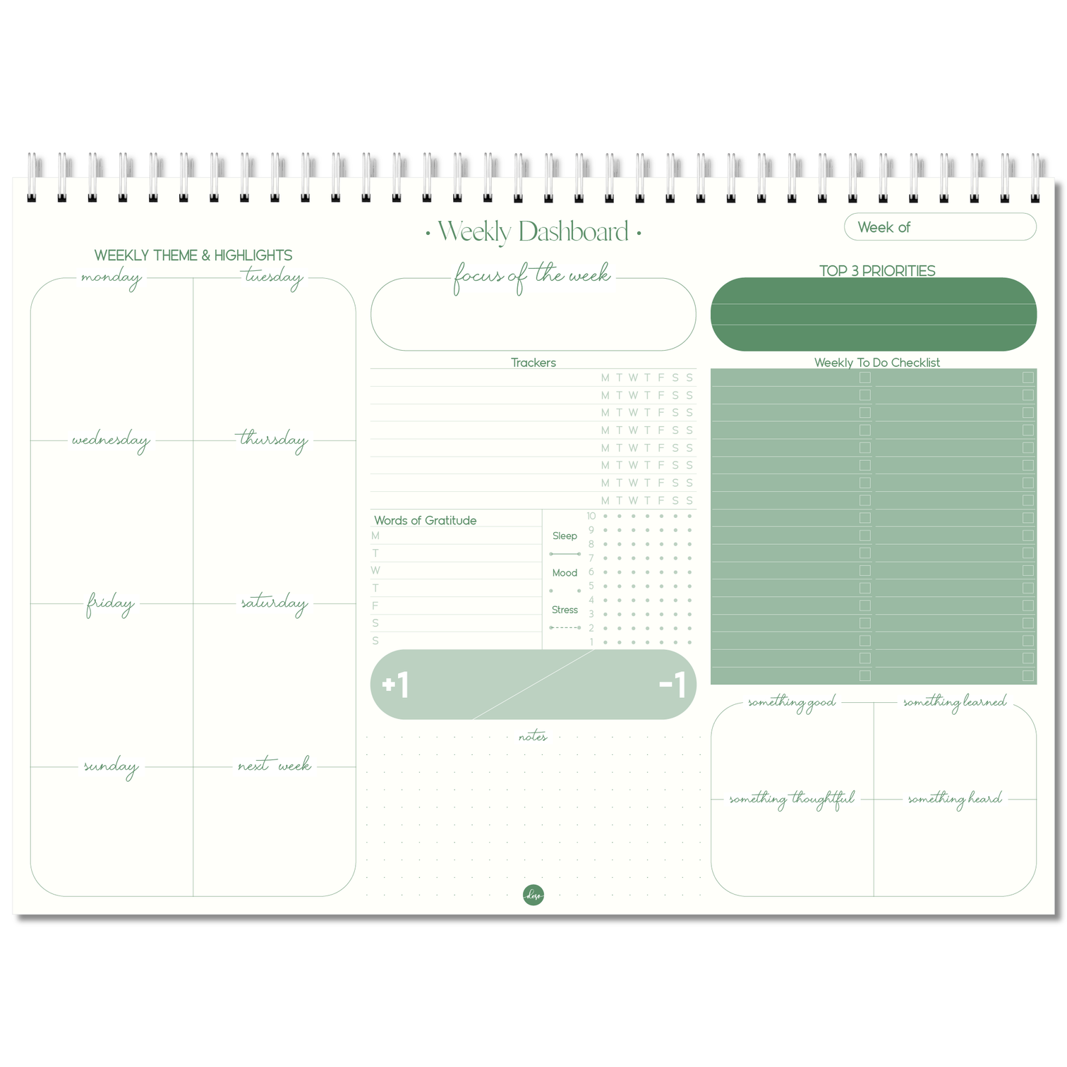 Weekly Dashboard Notepad - Viridian Green - NEW PREMIUM VERSION – The Deso Project